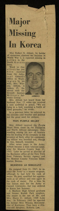 Article, "Major Missing in Korea" - Rochester Voices