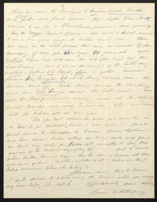 Letter, Susan B. Anthony to Anna Osborn Anthony - Rochester Voices