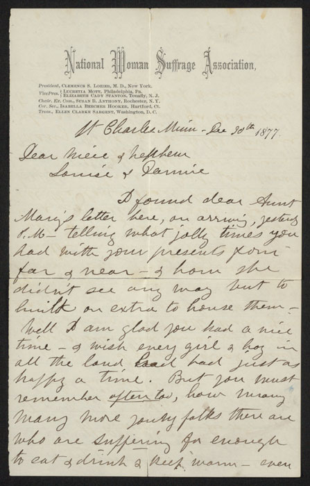 Letter, Susan B. Anthony to Louise and Dannie Anthony - Rochester Voices